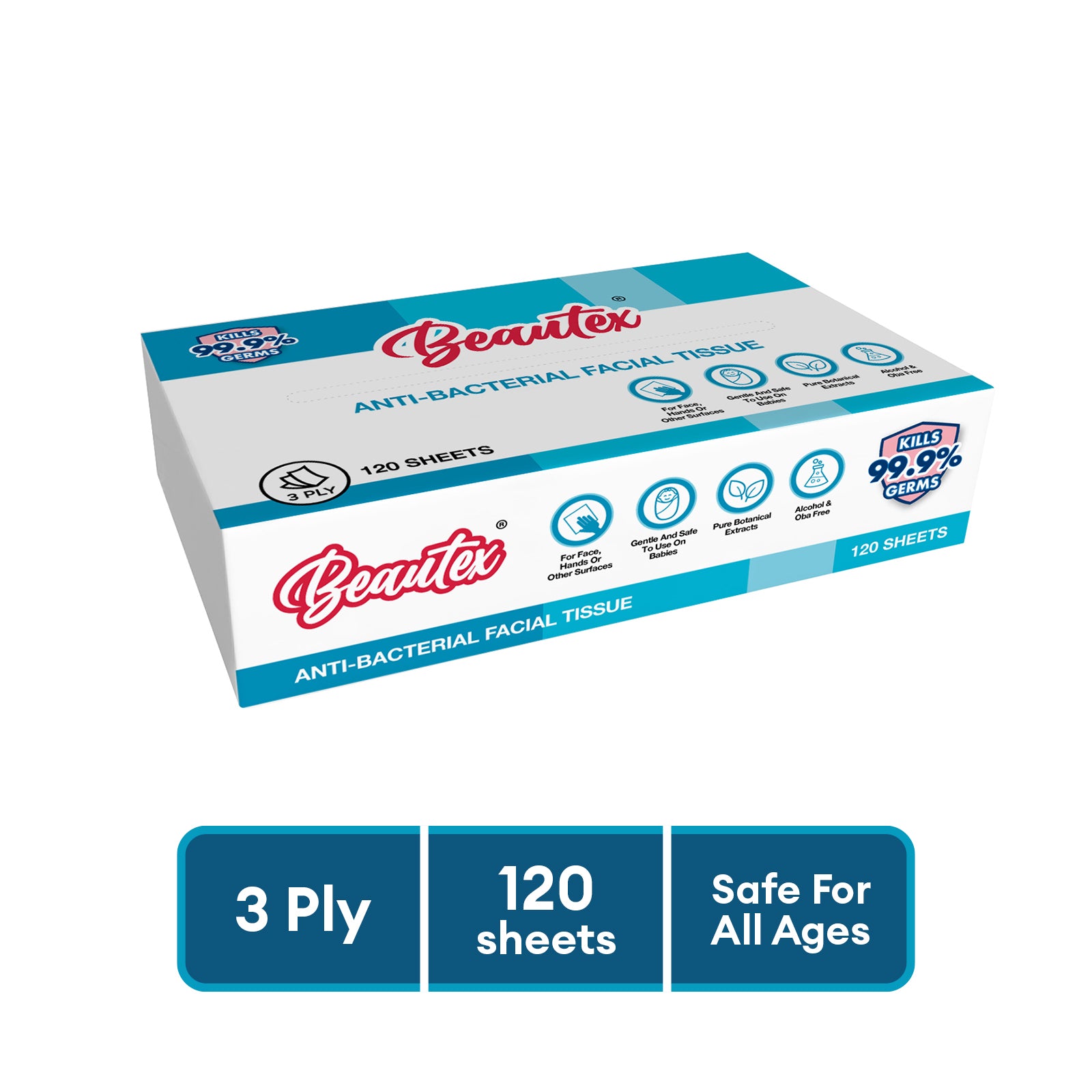 Beautex 3 Ply Anti-Bacterial Facial Tissues 4 X 120S – PSC e-store